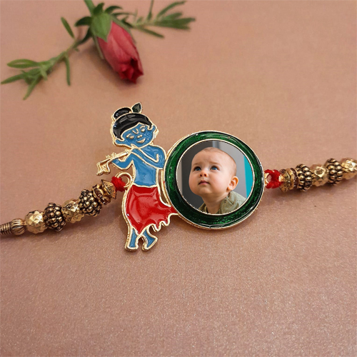 Cute Kanha Ji Photo Customized Rakhi | Order Personalized Rakhi